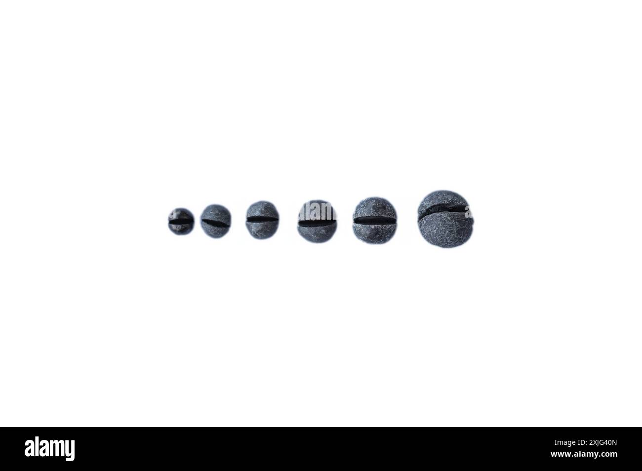 Fishing Sinkers Different Size in Row Isolated on White Background ...