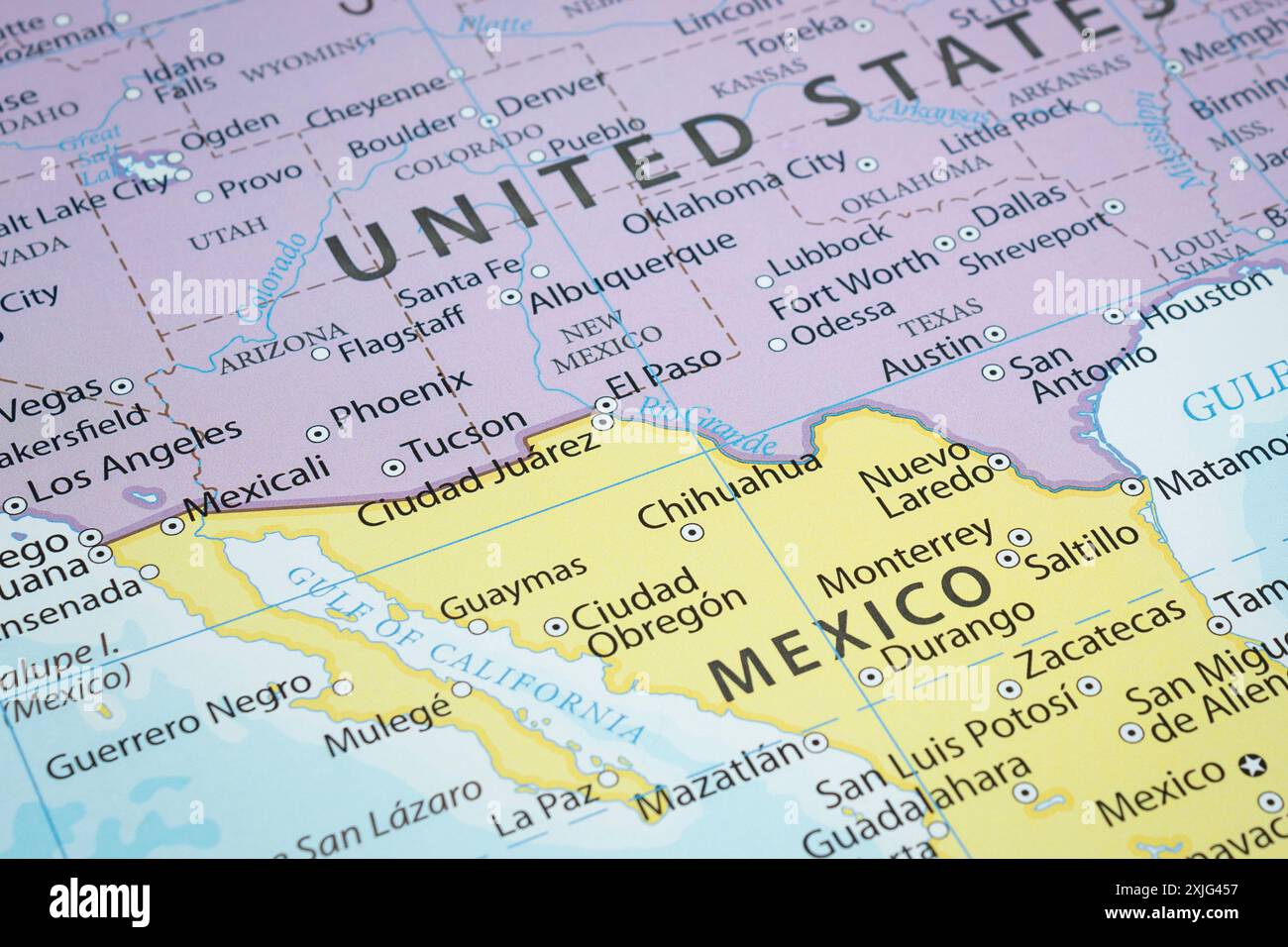 Close up to a United States of america and mexican frontier political ...