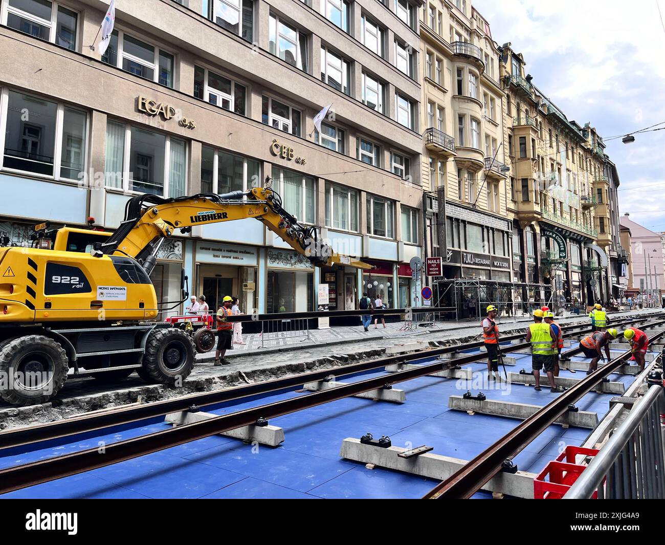 Prague, Czech Republic 17 July 2024.Replacing the tram rails on the on ...