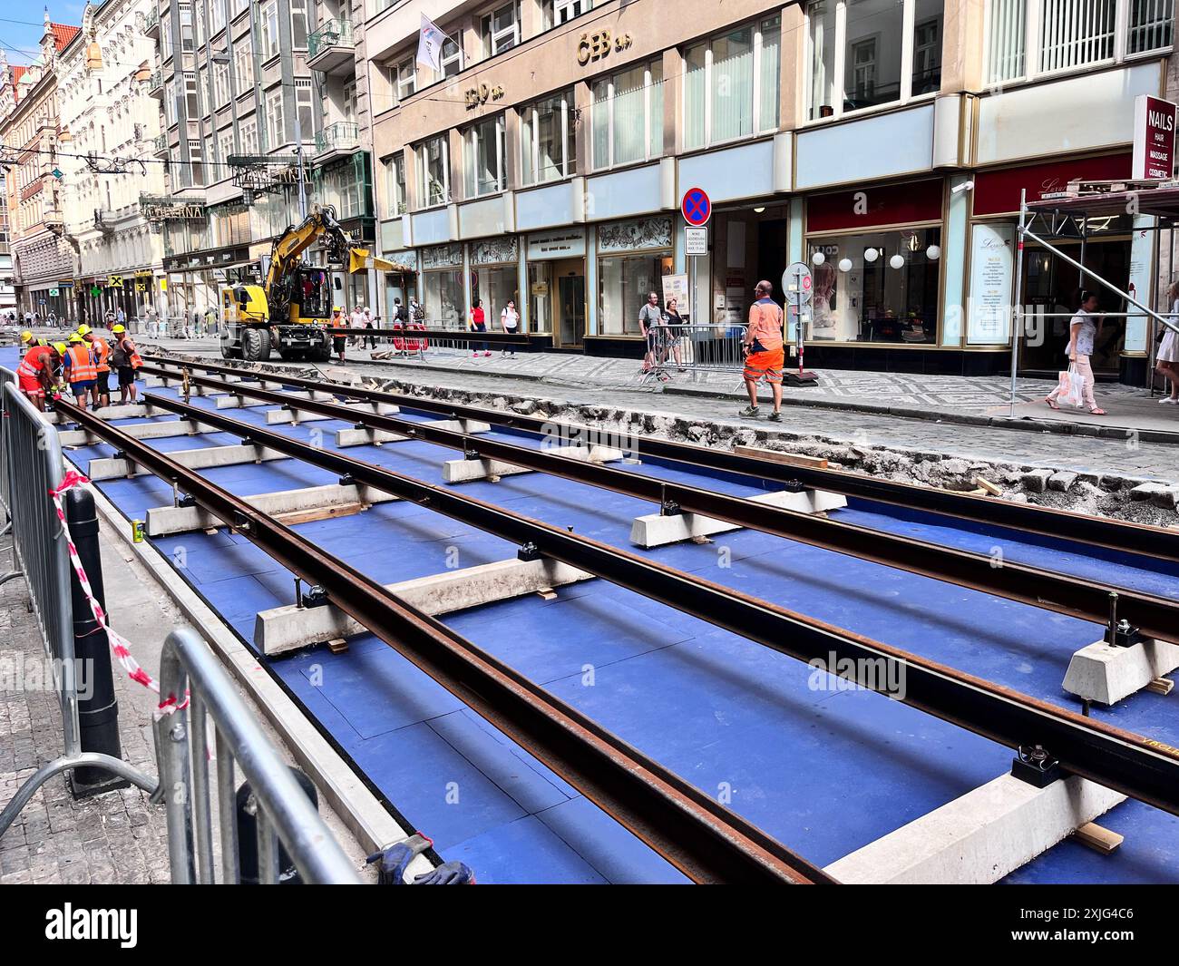 Prague, Czech Republic 17 July 2024.Replacing the tram rails on the on ...