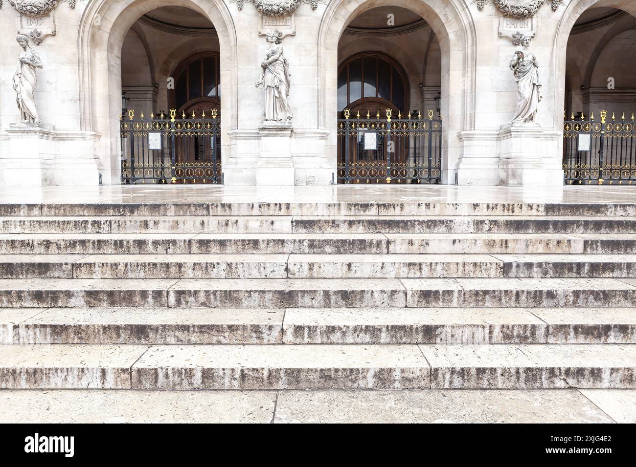 Exterior stairs of opera Garnier from Paris. Steps leading up to the ...