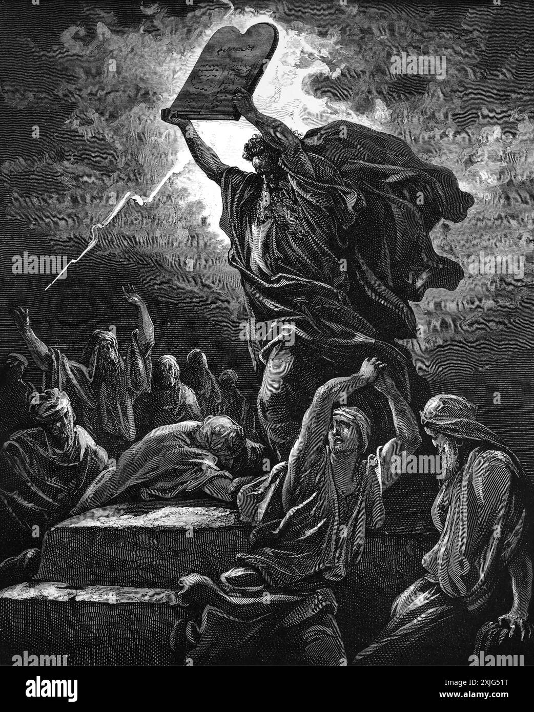 Wood Engraving of Moses Breaking the Tablets of the Law after seeing ...