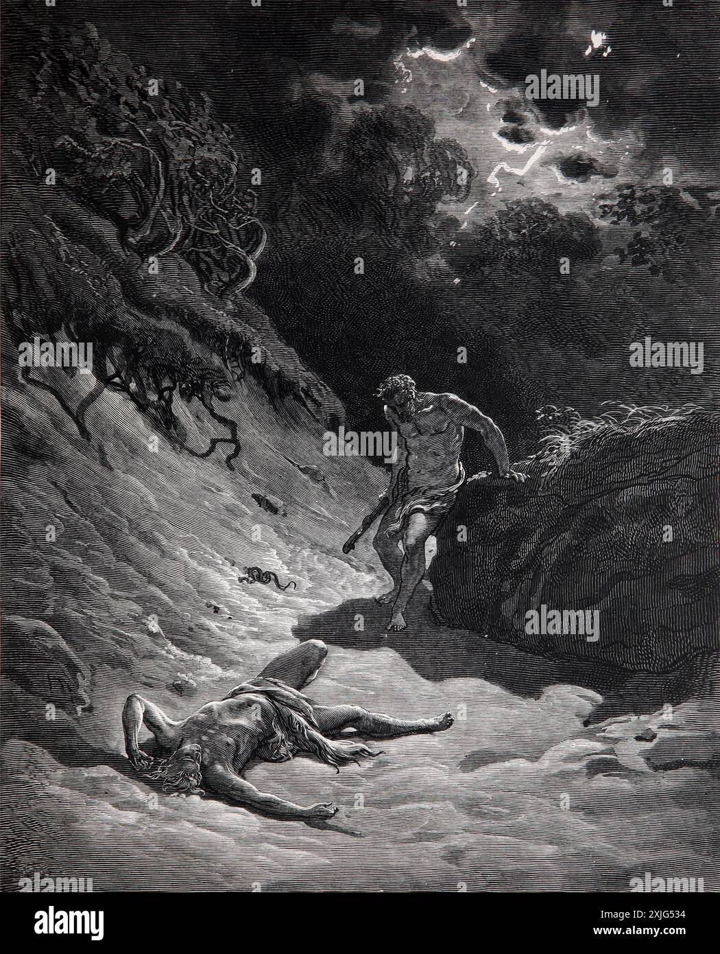 Wood Engraving of the Death of Abel after Cain Murdered him Genesis 4;8 ...