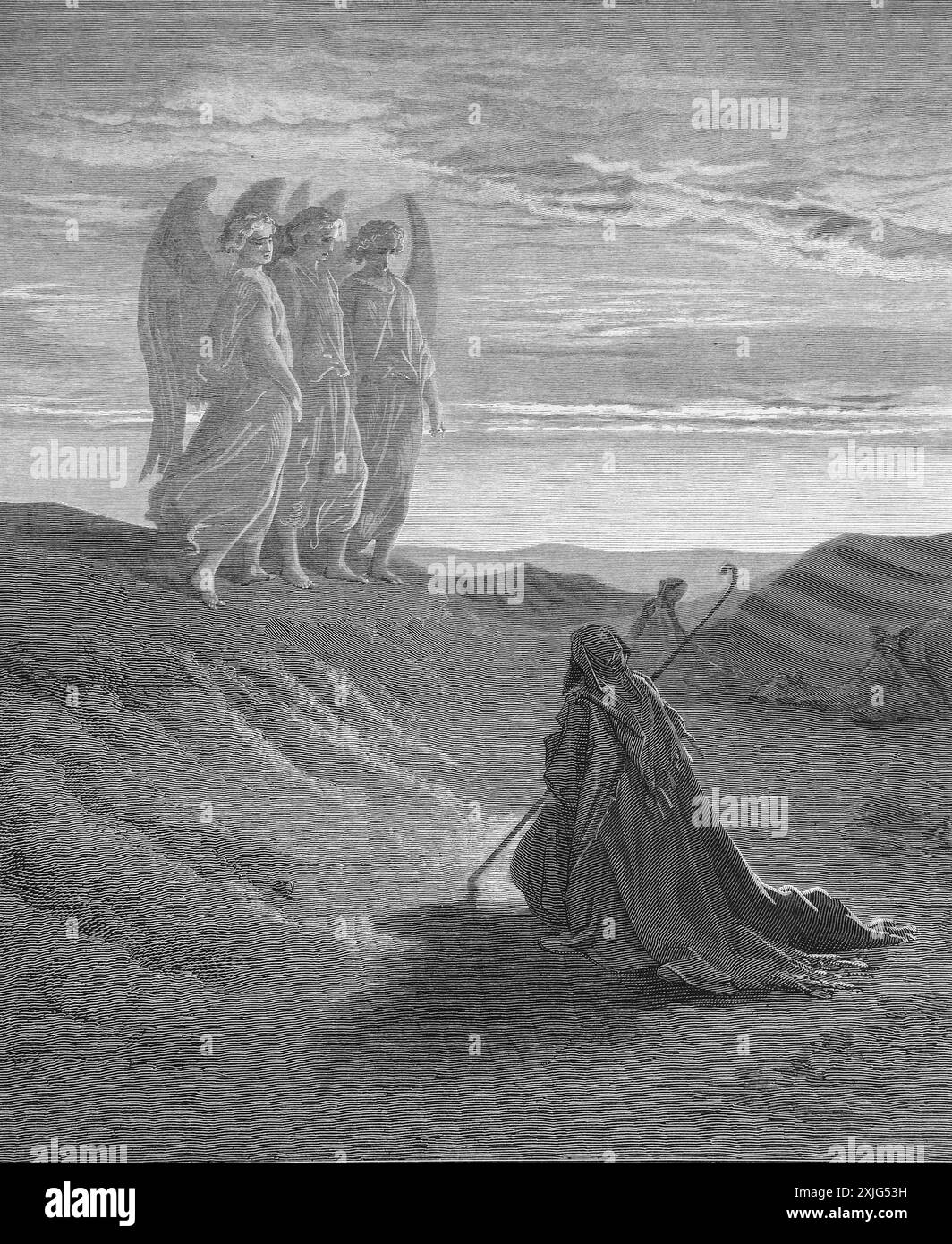 Wood Engraving of Abraham and the Three Angels Genesis 18:9-10 by ...