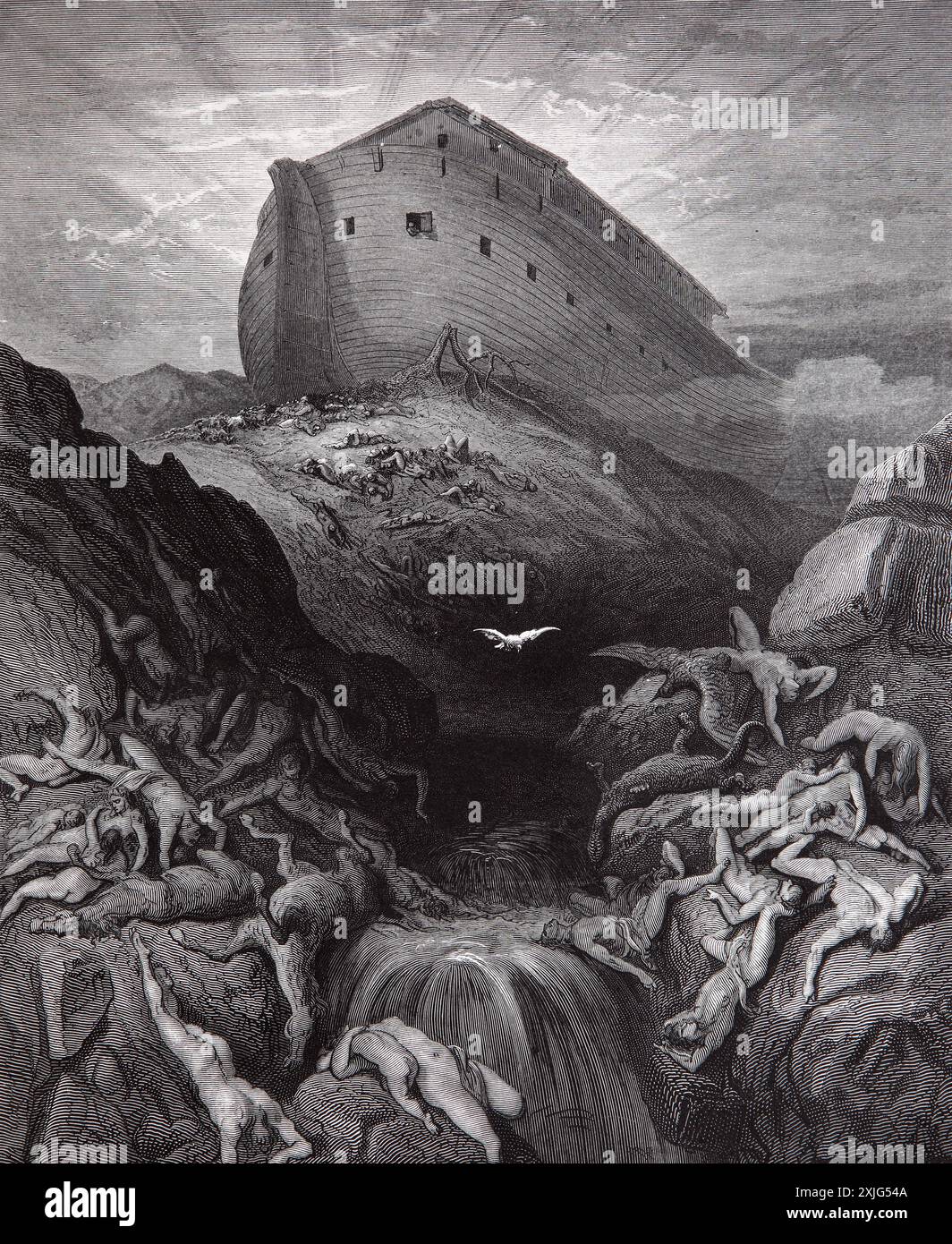 Wood Engraving of Noah's Ark resting on Mount Ararat Noah Sent Forth a ...