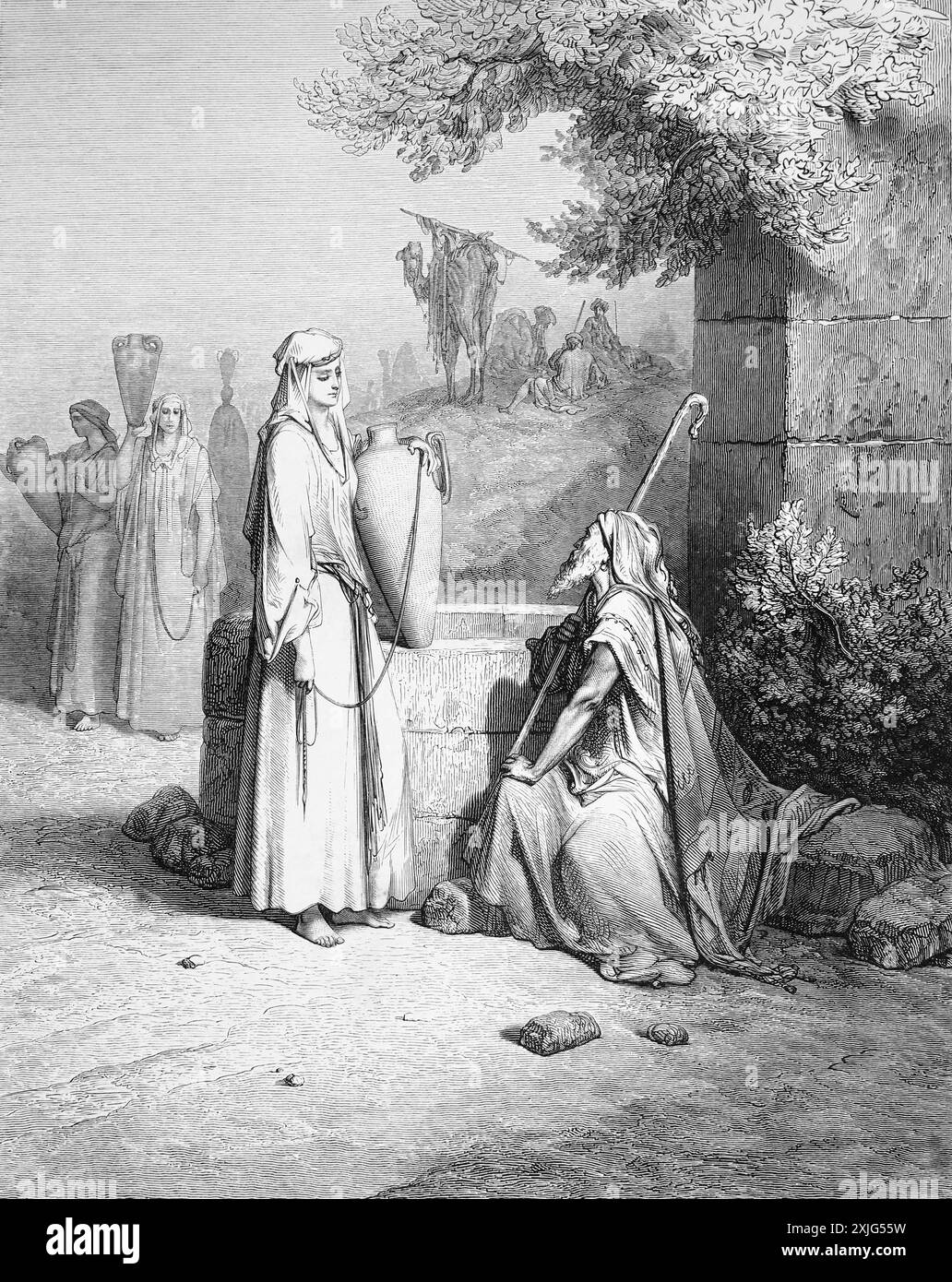 Wood Engraving of Eliezer and Rebekah at the Well Genesis 24:16 by ...