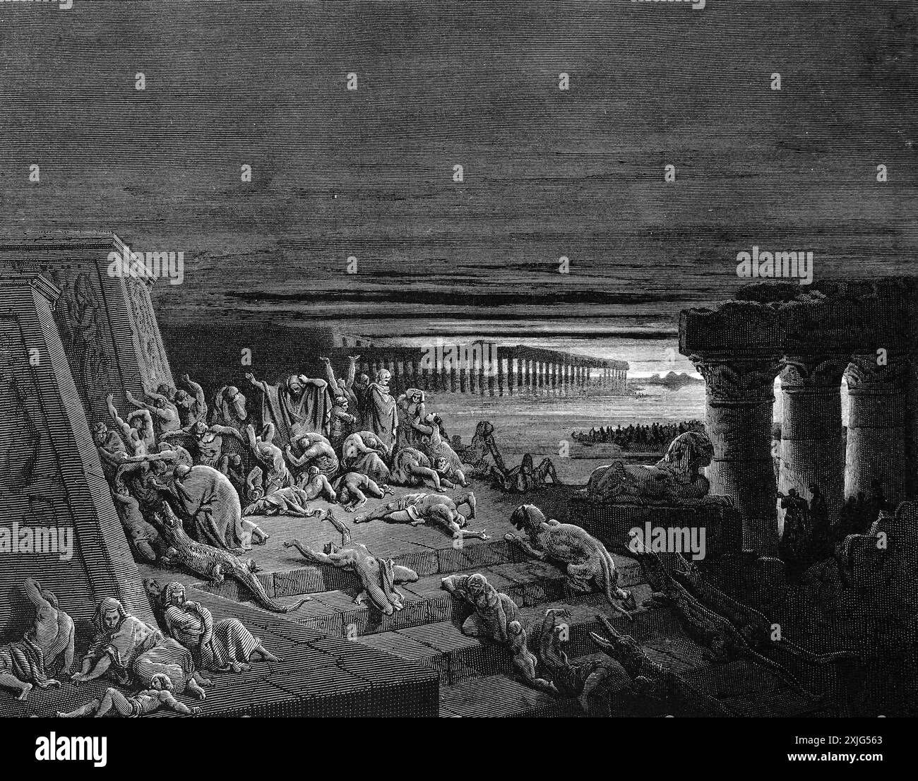 Wood Engraving of the Plague of Darkness Exodus 10:22 by Gustave Dore ...