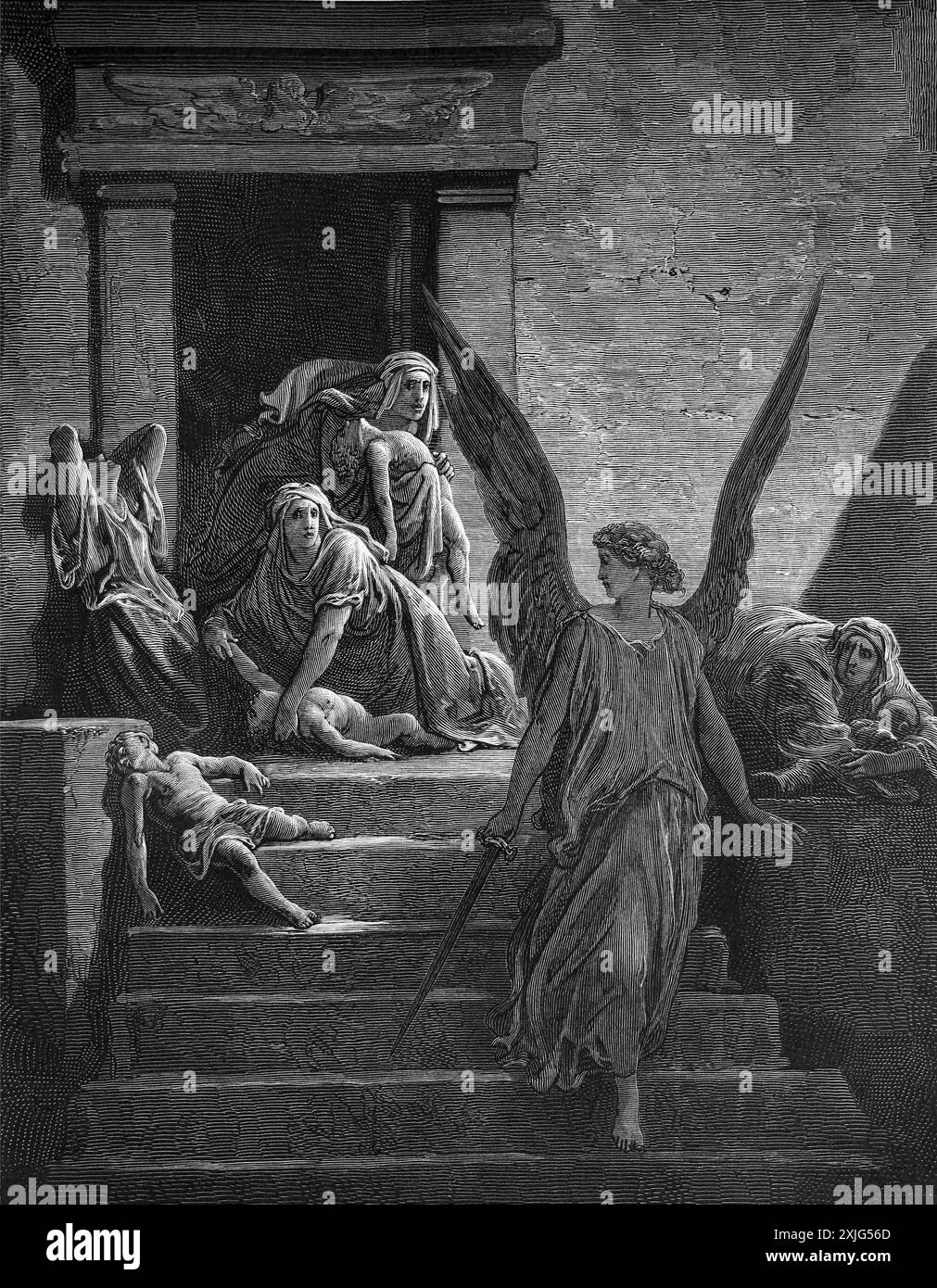wood Engraving of The Firstborn Slain By Gustave Dore Exodus 12:29-30 ...