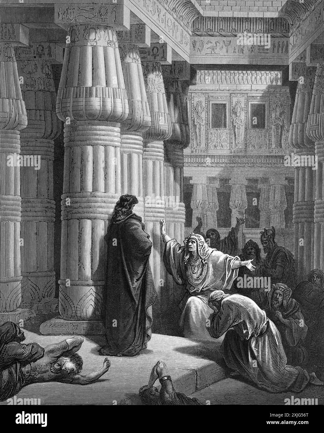 Wood Engraving of the Egyptians Urging Moses to Depart Exodus 10:22 by ...