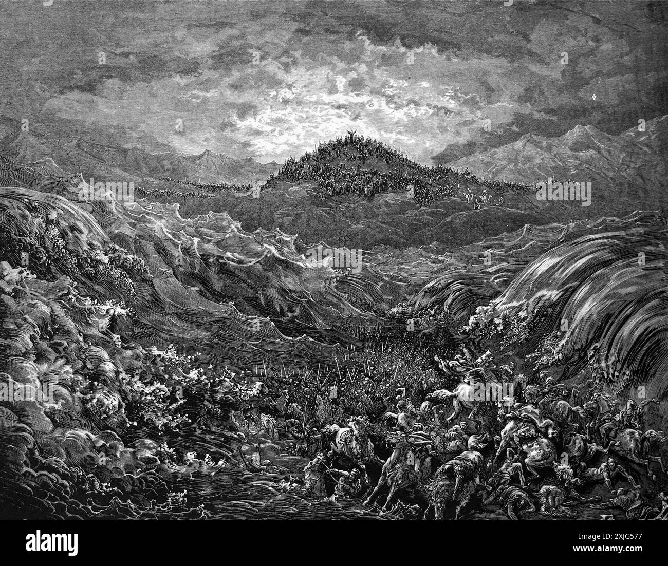 Wood Engraving of the Egyptians Drowned in the Red Sea with Moses and ...