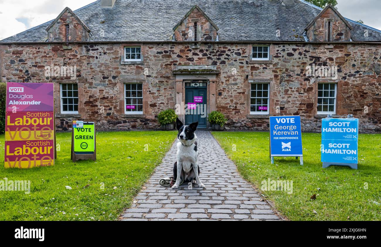 Tyninghame village hall polling station or place with collie dog on ...