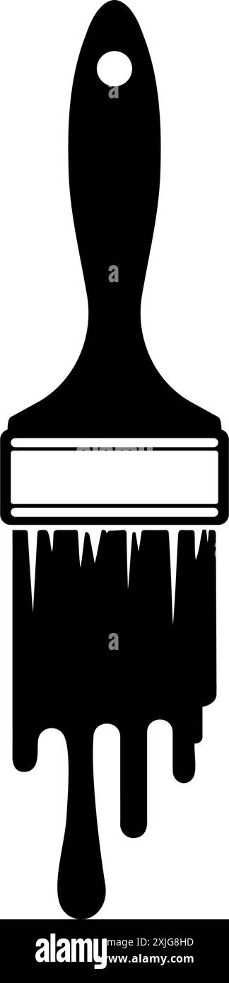 Paintbrush with dripping paint monochrome clip art vector illustration ...