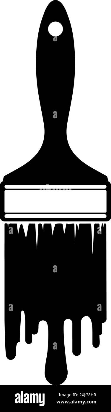 Paintbrush with dripping paint monochrome clip art vector illustration ...