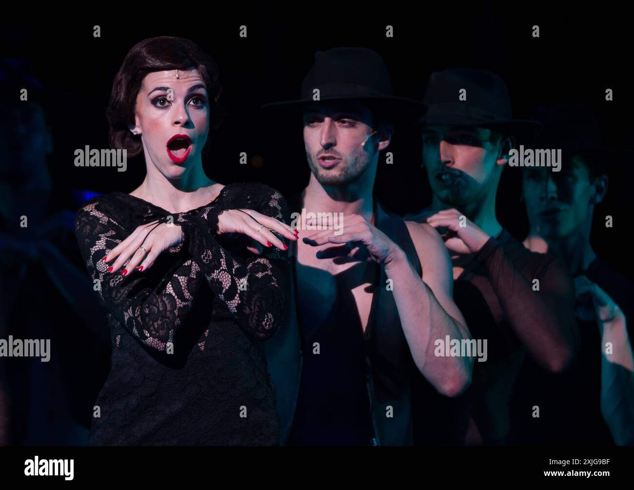 Malaga, Spain. 18th July, 2024. Cast members of the Broadway musical ...