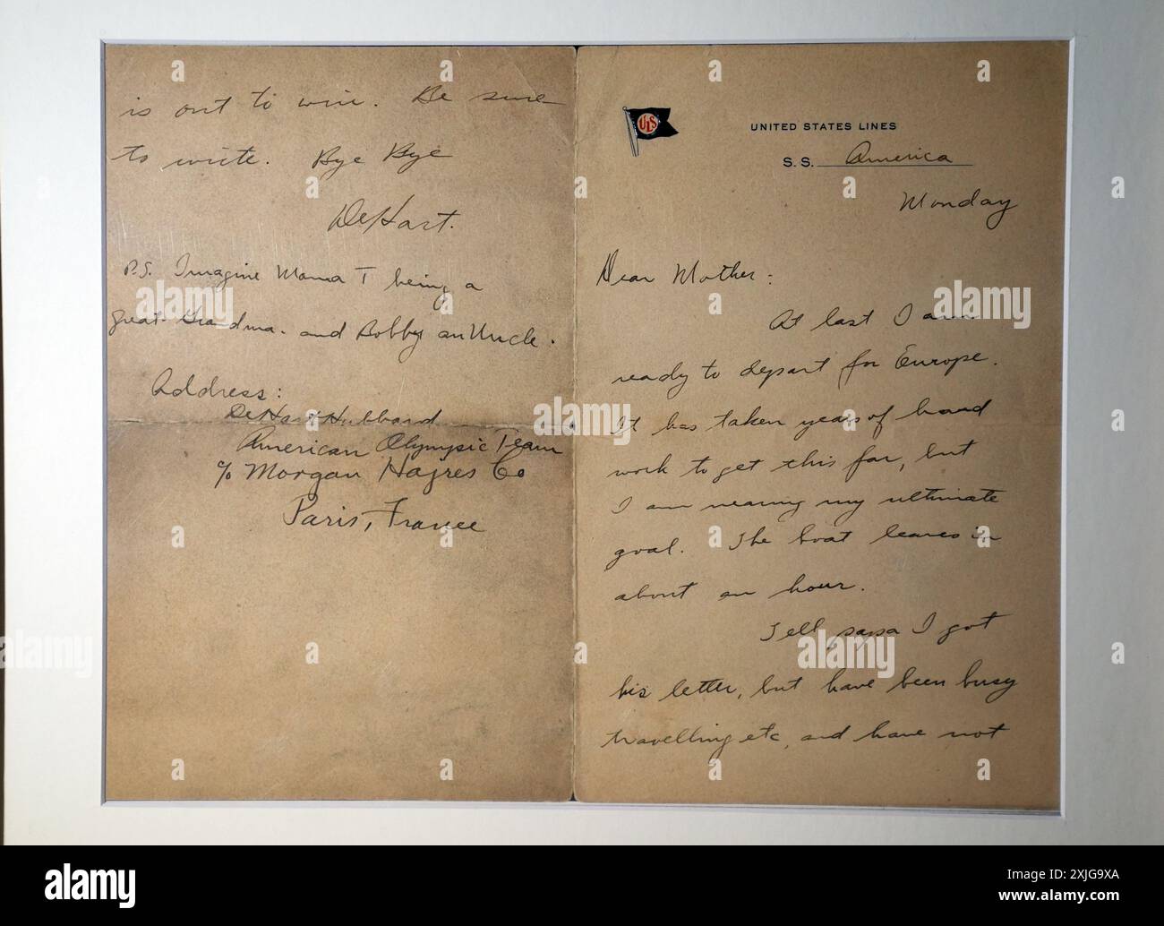 A letter written by William DeHart Hubbard to his mother whilst onboard ...