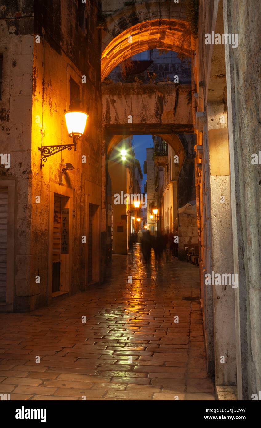 Night lights and street in Split old town on the Dalmatian coast of ...