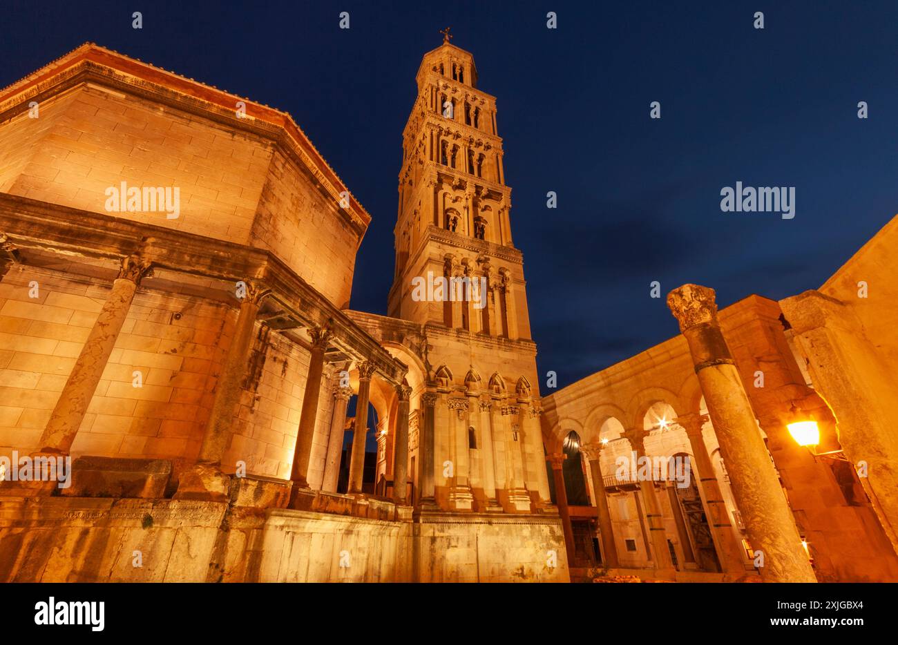 Cathedral of St. Domnius and Diocletian's palace ruins in Split old ...