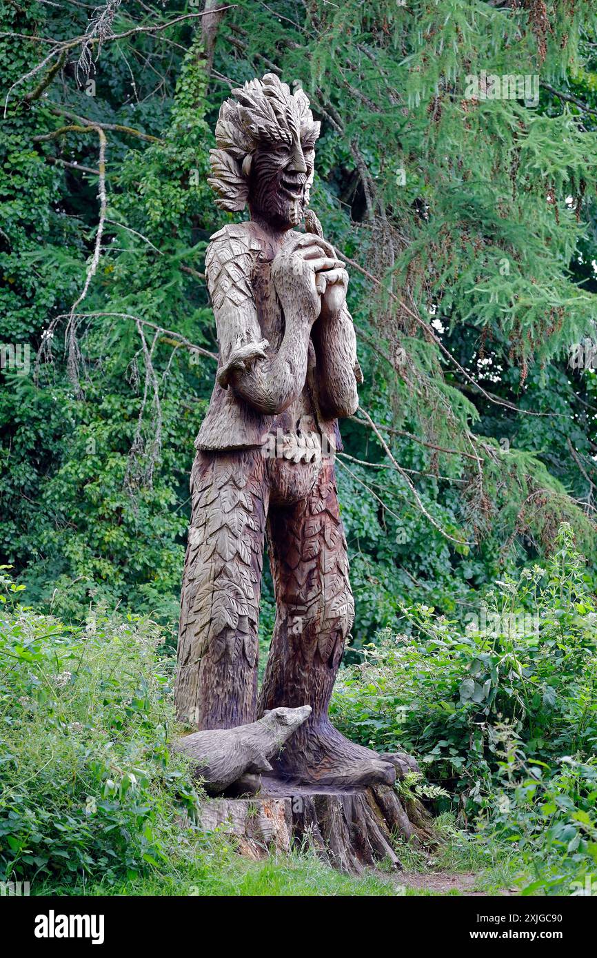 Carved wooden giant man nature figure at Forest Farm country park ...