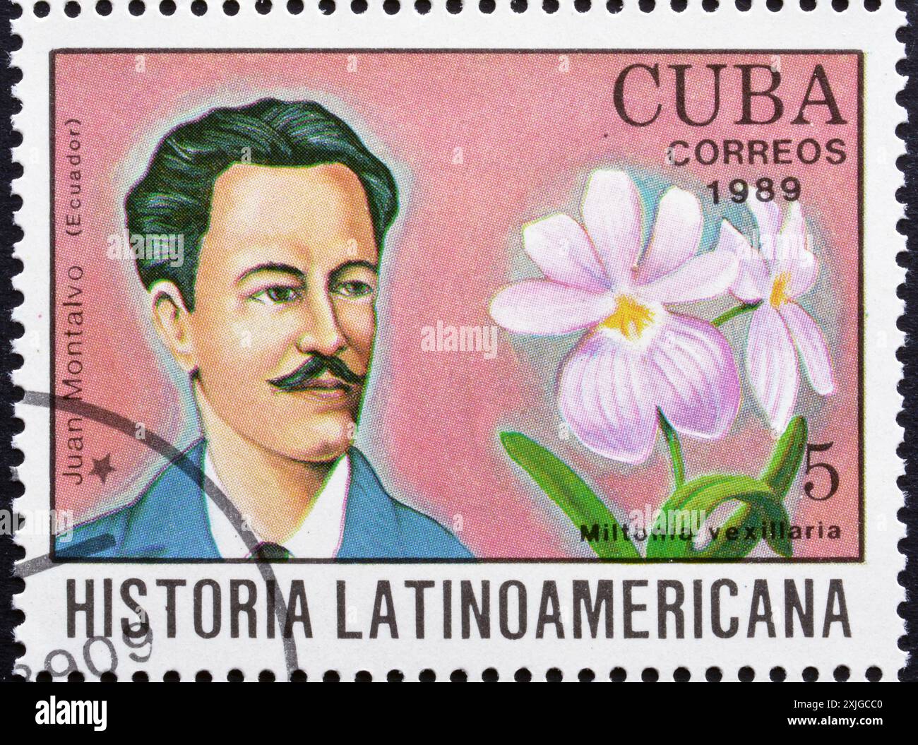 Cancelled postage stamp printed by Cuba, that shows Ecuadorian essayist ...