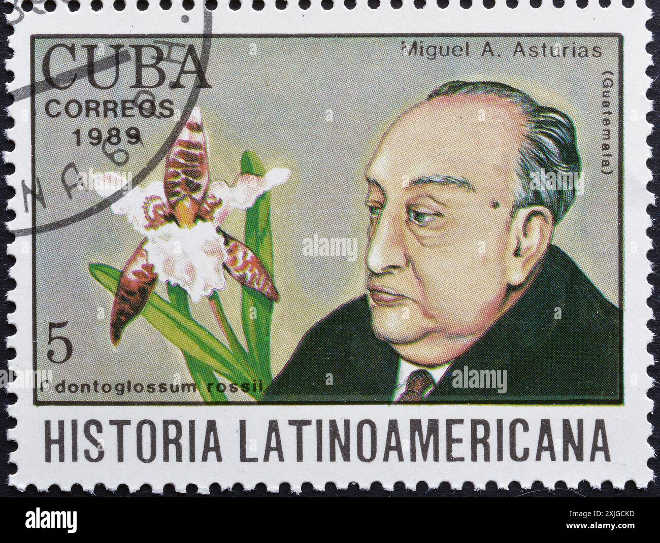 Cancelled postage stamp printed by Cuba, that shows Guatemalan poet ...