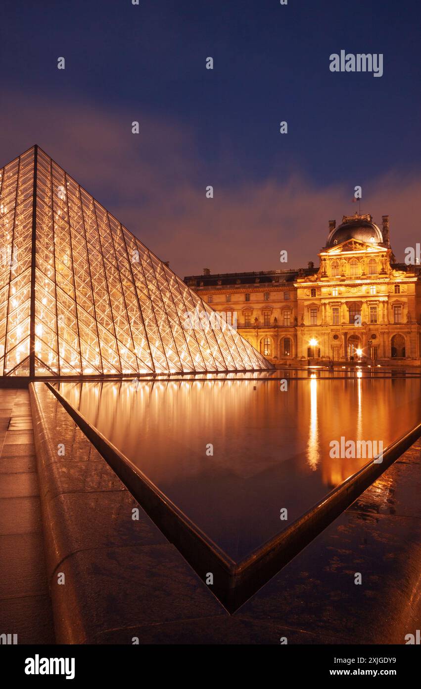 Night lights of the Louvre in Paris in France in Europe Stock Photo - Alamy
