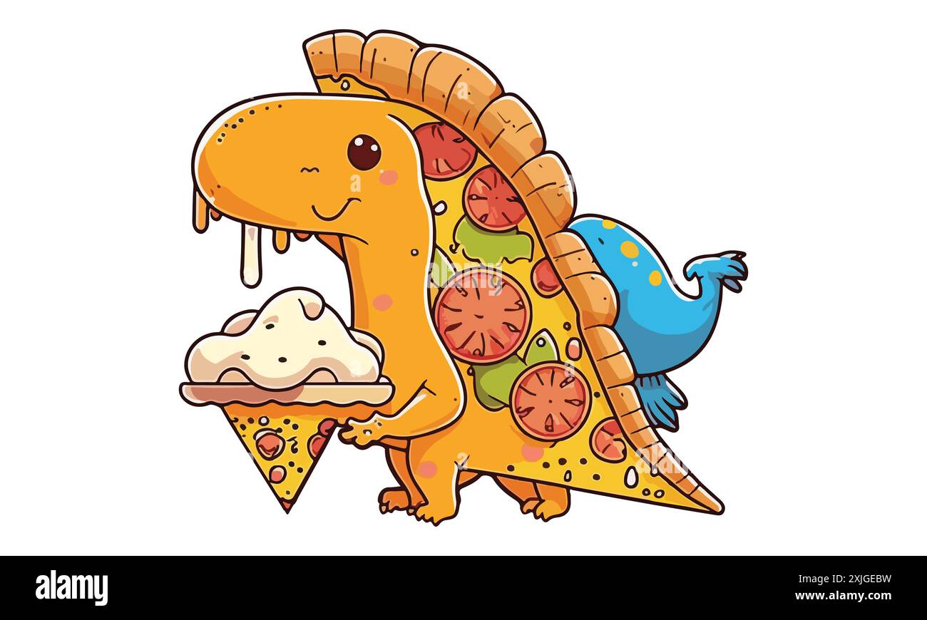 Dinosaur eating a pizza vector illustration Stock Vector Image & Art ...