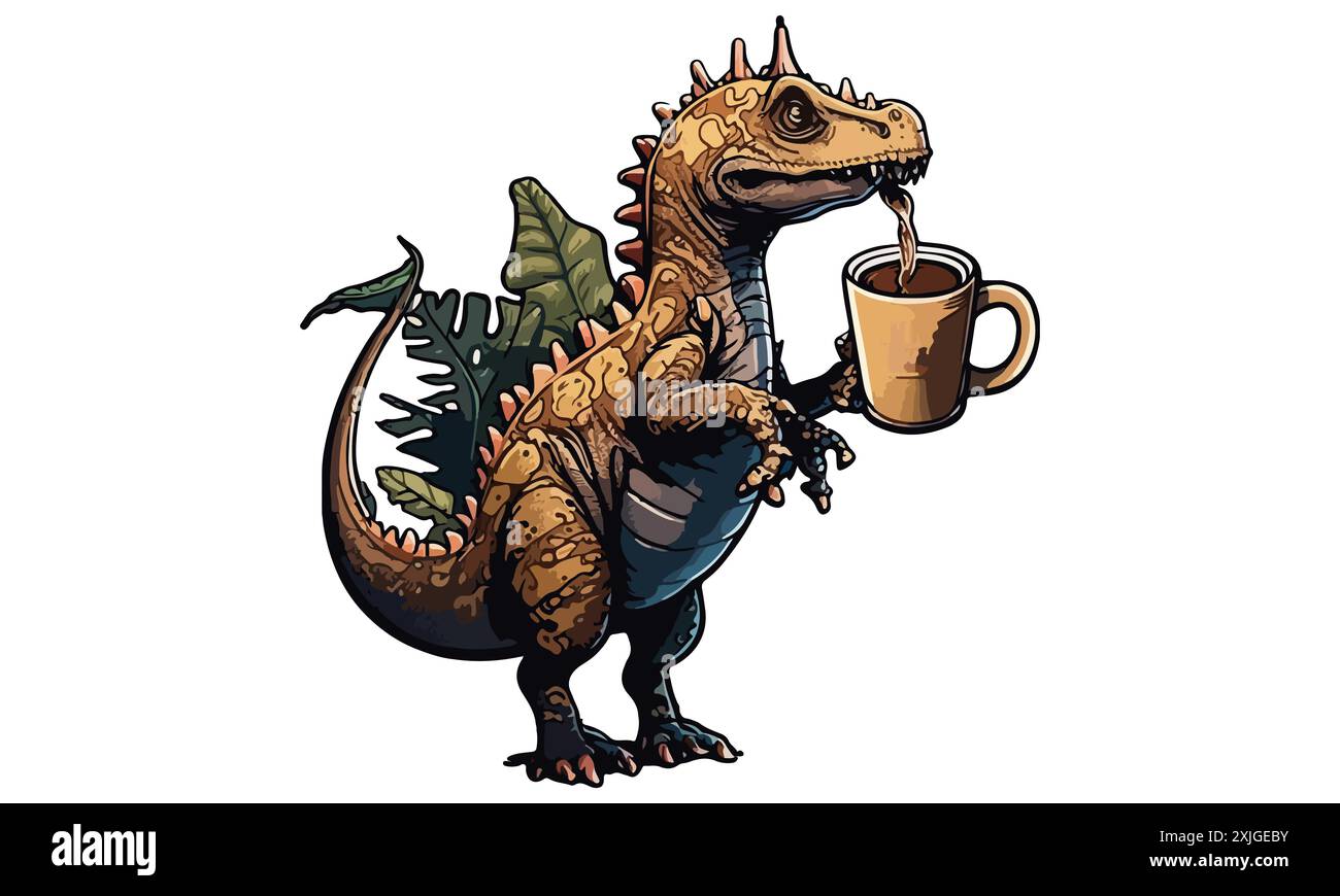 Dinosaur Drinking coffee vector illustration Stock Vector Image & Art ...