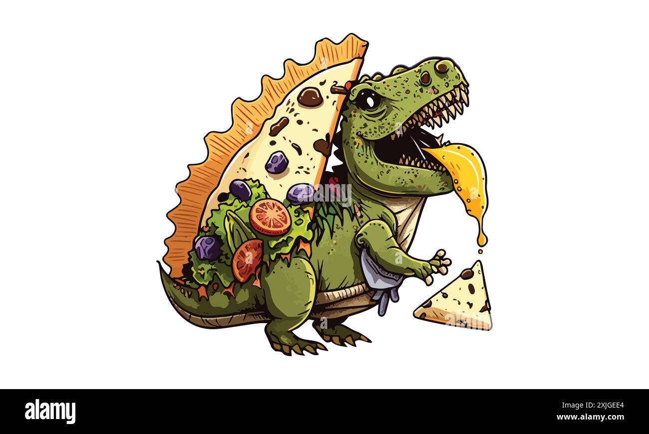Dinosaur eating a pizza vector illustration Stock Vector Image & Art ...