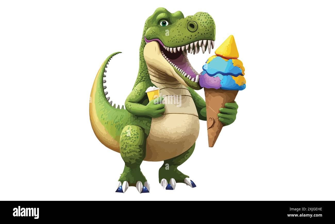 Dinosaur eating ice cream vector illustration Stock Vector Image & Art ...