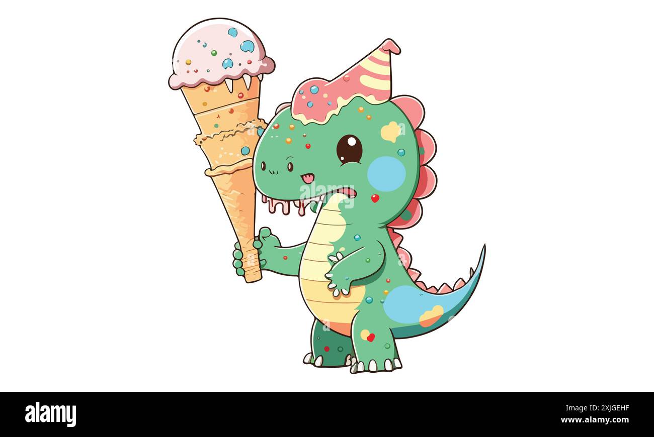 Dinosaur eating ice cream vector illustration Stock Vector Image & Art ...