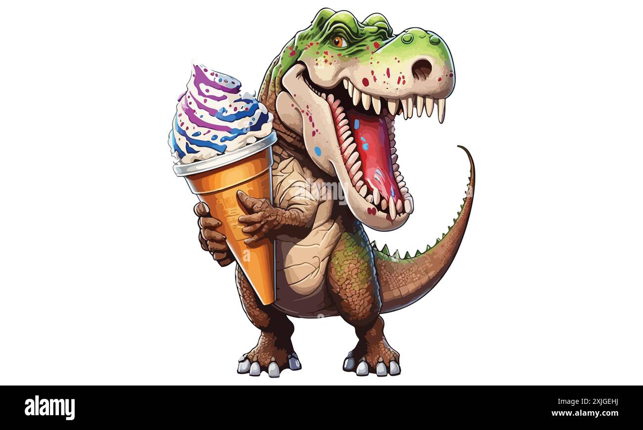 Dinosaur eating ice cream vector illustration Stock Vector Image & Art ...