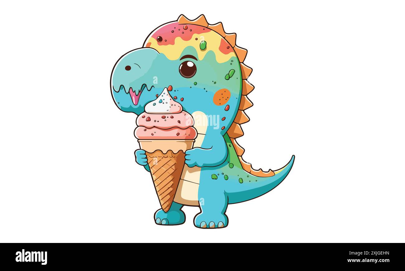 Dinosaur eating ice cream vector illustration Stock Vector Image & Art ...