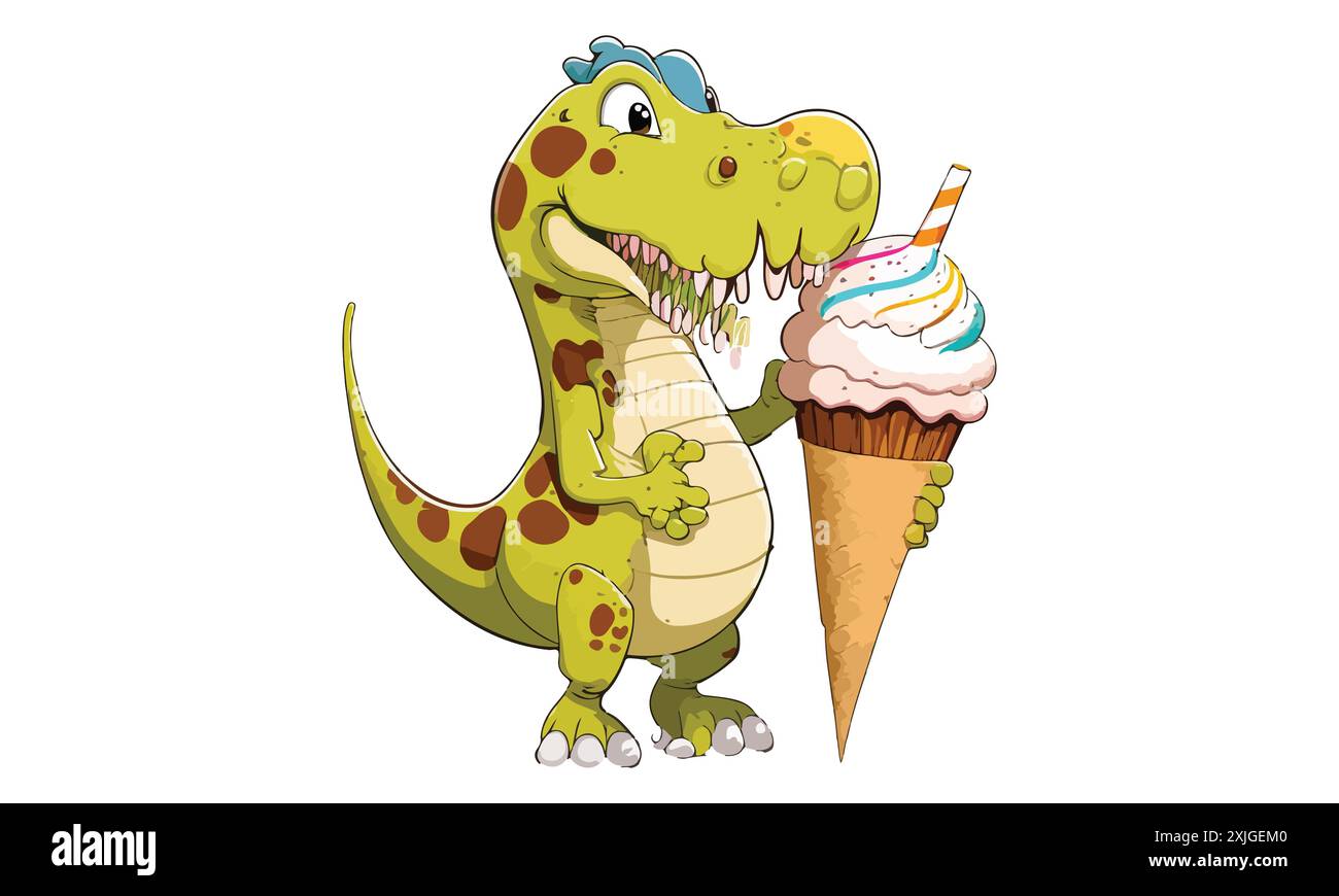 Dinosaur eating ice cream vector illustration Stock Vector Image & Art ...