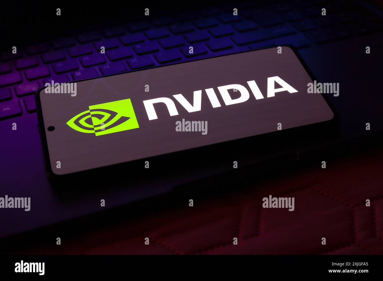 In this photo illustration, the Nvidia Corporation logo is displayed on ...