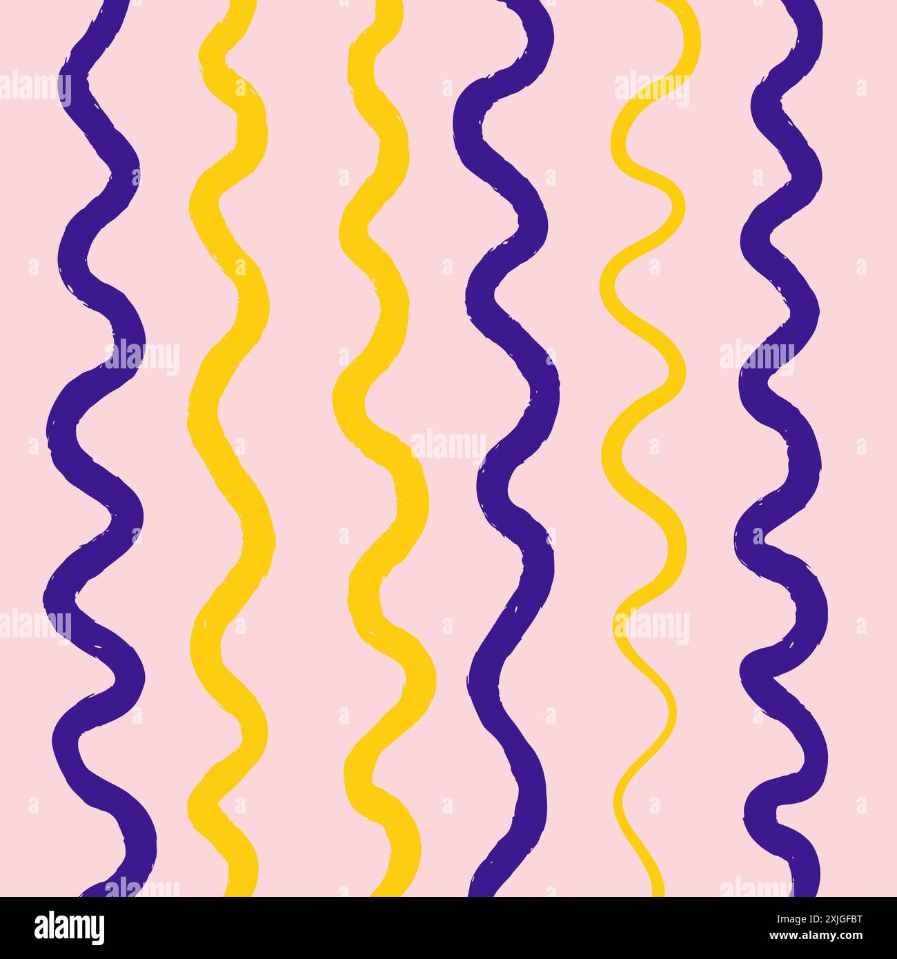 Naive squiggle pattern with bright green, yellow, pink and blue wavy ...