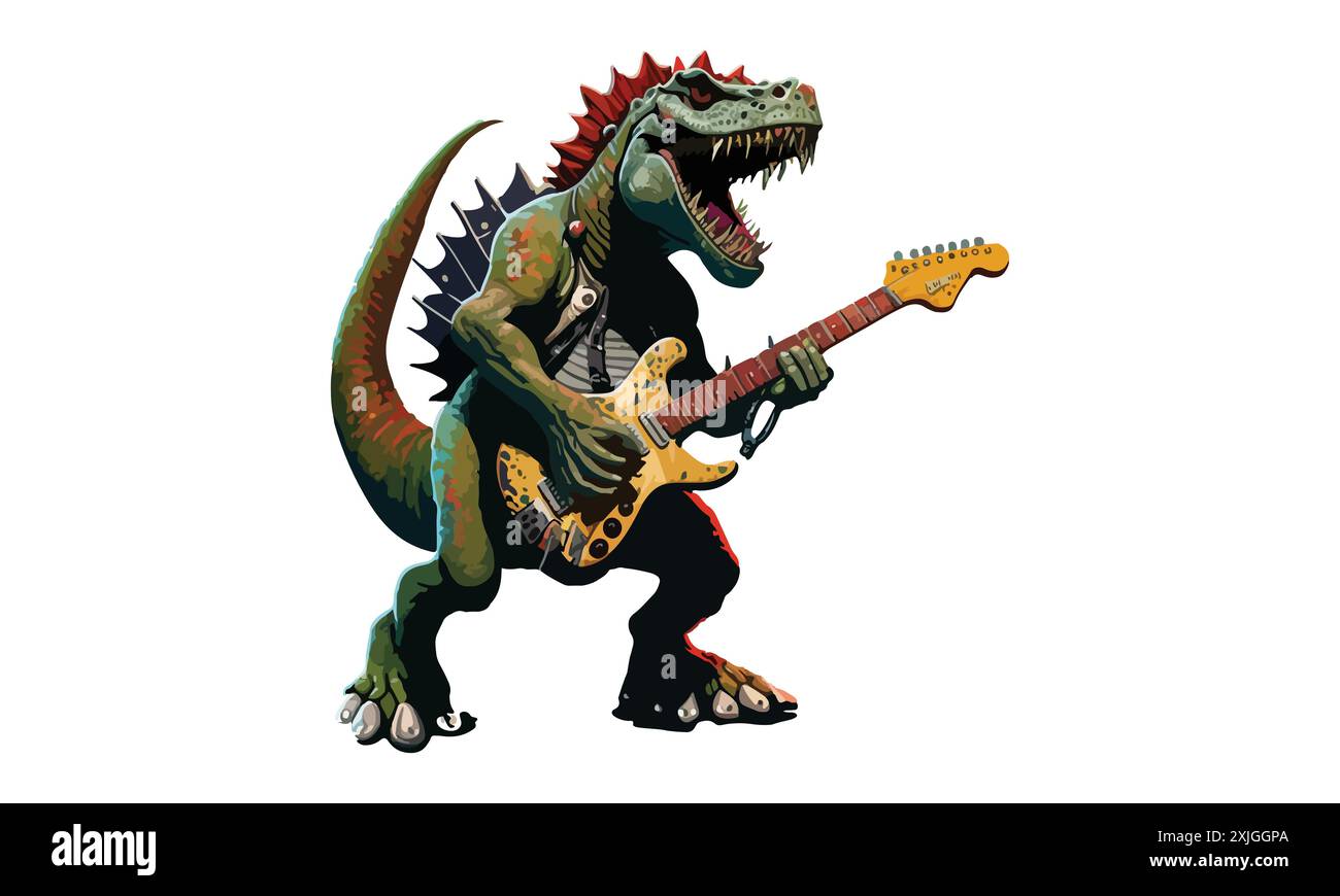Dinosaur playing a guitar vector illustration Stock Vector Image & Art ...