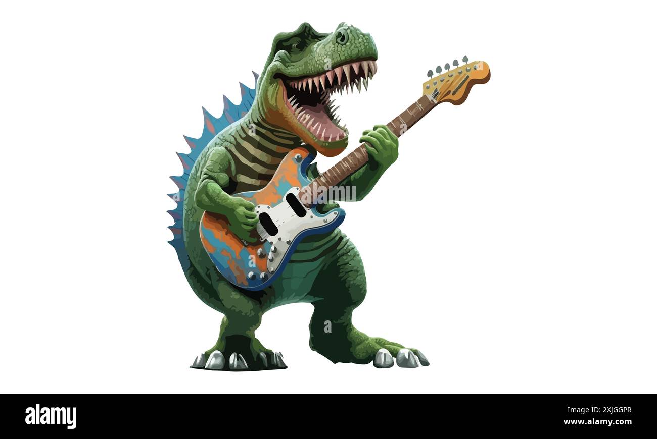 Dinosaur playing a guitar vector illustration Stock Vector Image & Art ...