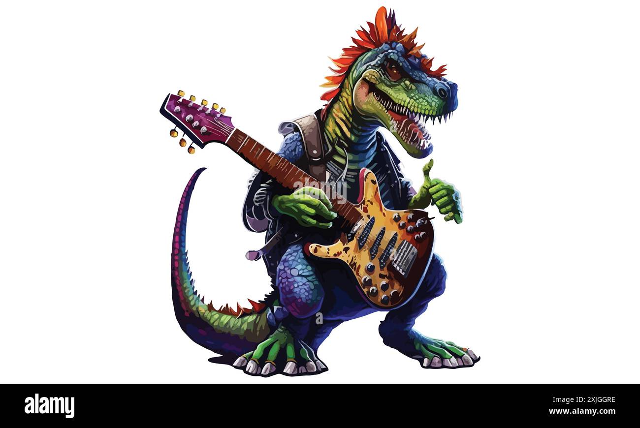 Dinosaur playing a guitar vector illustration Stock Vector Image & Art ...