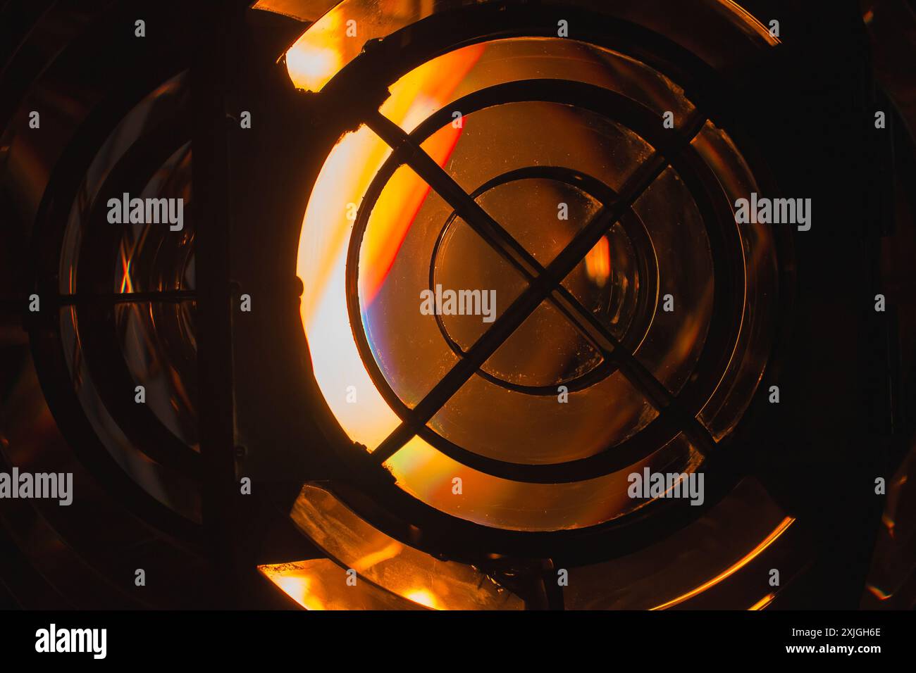 A lighthouse lamp with a Fresnel lens. It is a type of composite ...