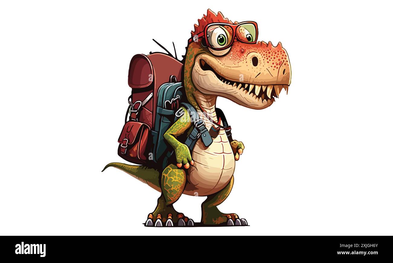Dinosaur wearing a school bag vector illustration Stock Vector Image ...