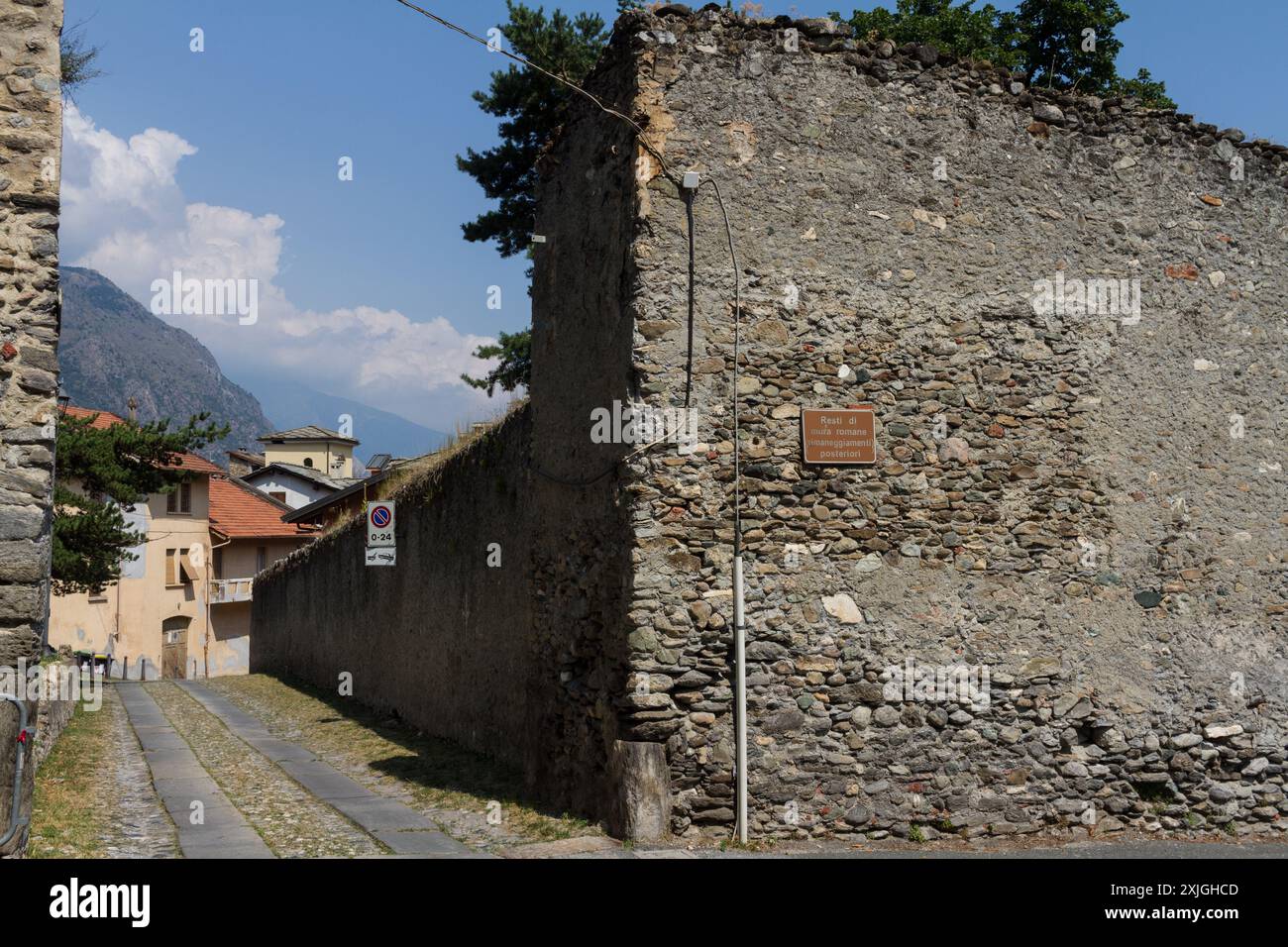 Ancient Roman walls of the Municipality of Susa, typical and small town ...