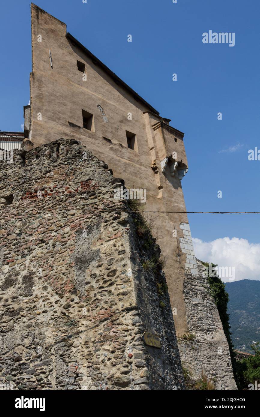 Ancient Roman walls and Adelaide castle of Susa, typical and small town ...