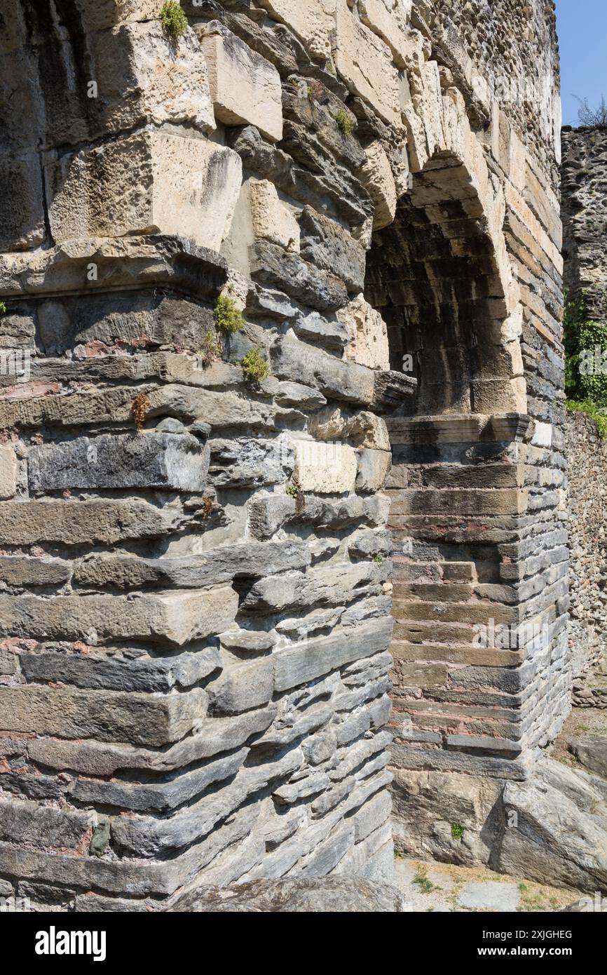 Remains of the Roman aqueduct in Susa, typical and small town in ...