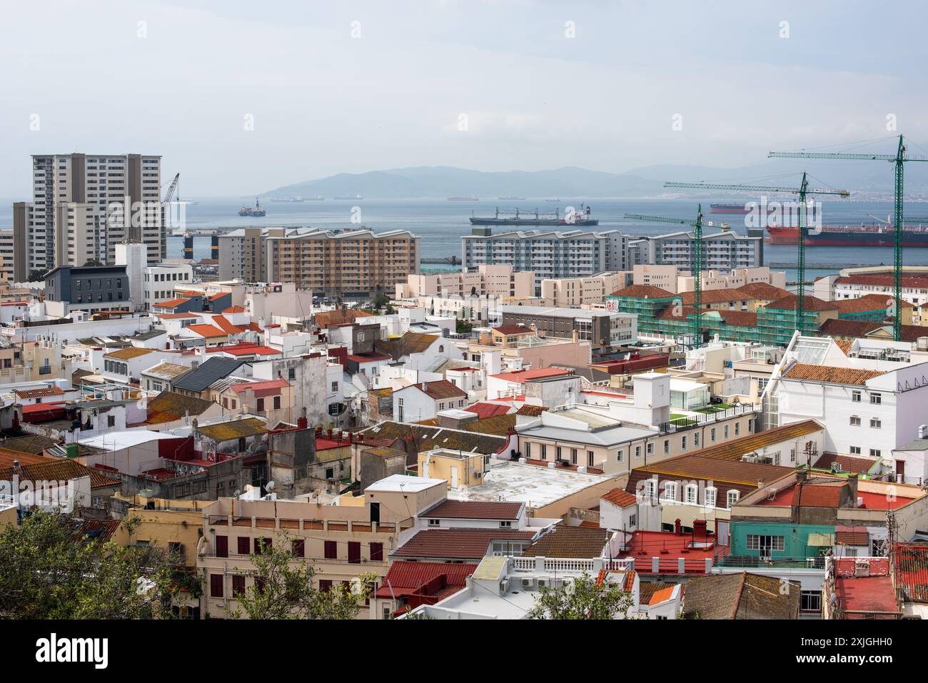 A scenic aerial view of Gibraltar cityscape, featuring colorful ...