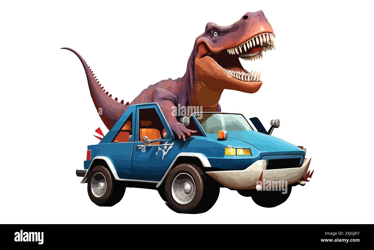 Dinosaur riding a car vector illustration Stock Vector Image & Art - Alamy