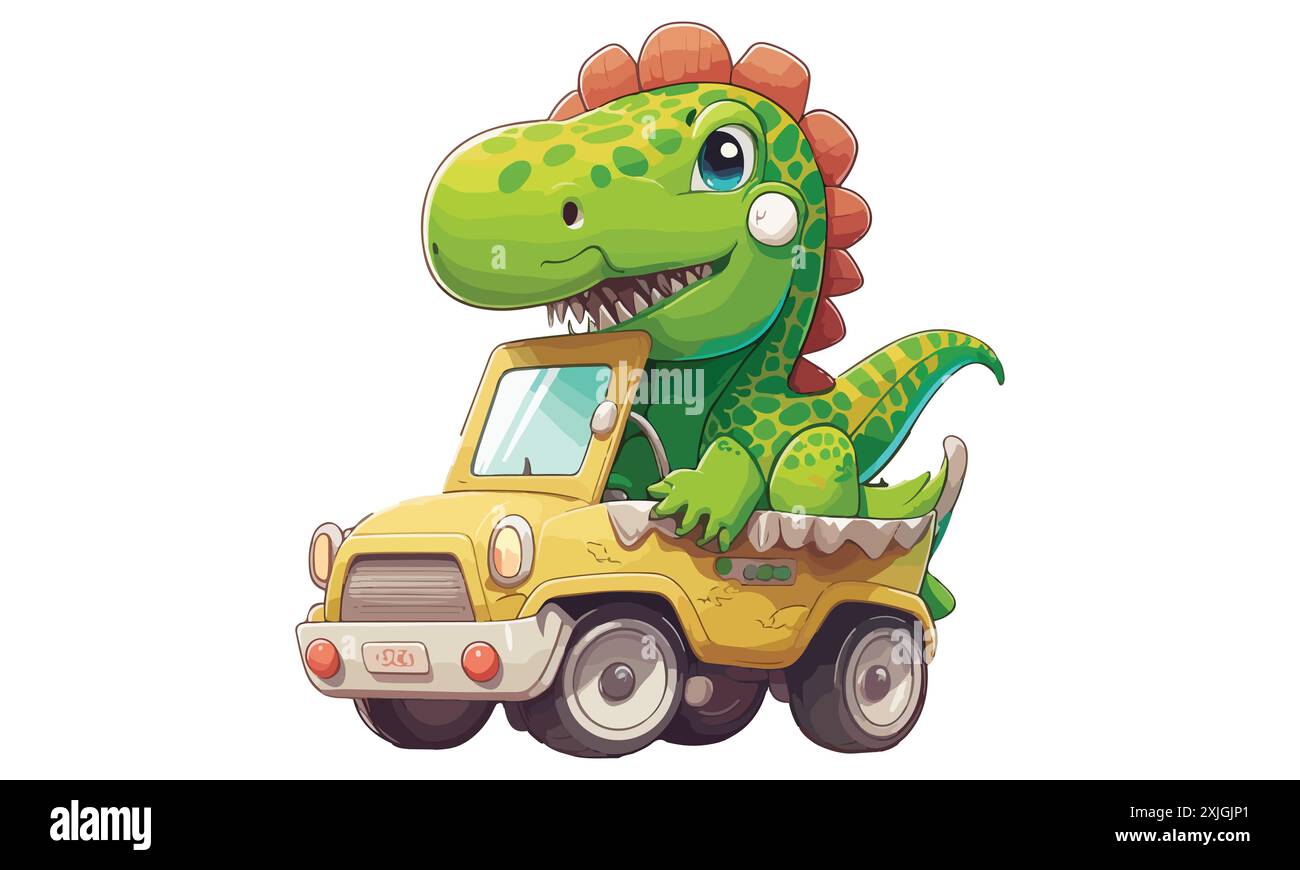 Dinosaur riding a car vector illustration Stock Vector Image & Art - Alamy