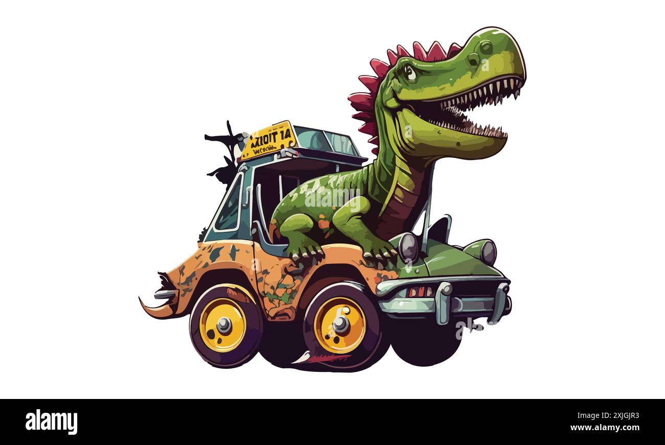 Dinosaur riding a car vector illustration Stock Vector Image & Art - Alamy
