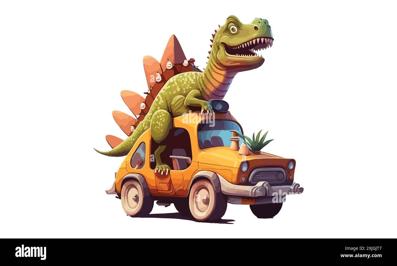 Dinosaur riding a car vector illustration Stock Vector Image & Art - Alamy