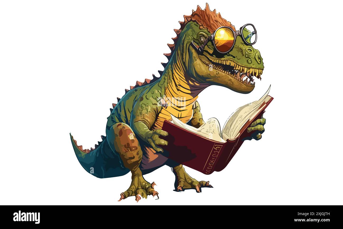 Dinosaur reading a book vector illustration Stock Vector Image & Art ...