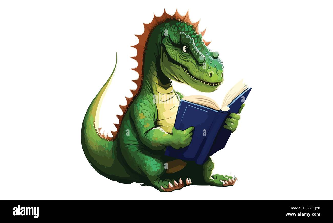 Dinosaur reading a book vector illustration Stock Vector Image & Art ...